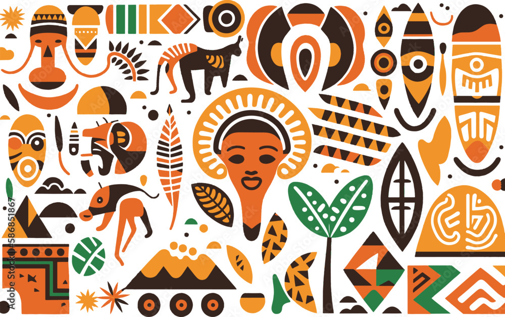 African Folklore Symbol Vector Illustration: Ethnic Tribal Traditional ...