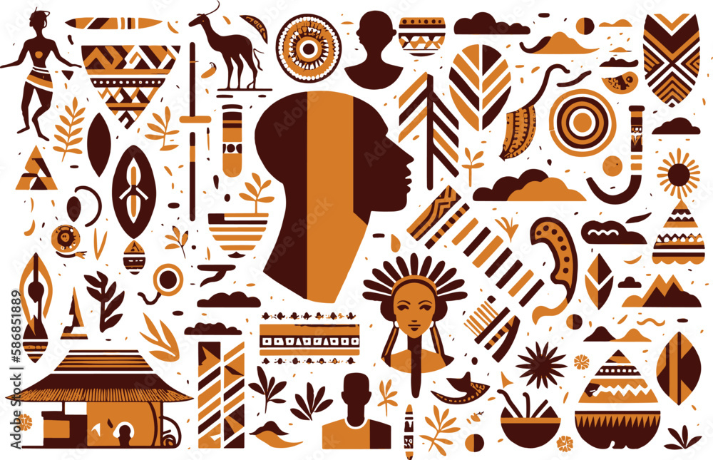 African Folklore Symbol Vector Illustration: Ethnic Tribal Traditional ...