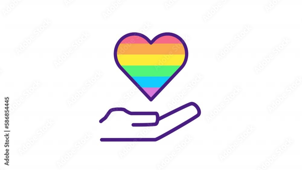 Animated lgbt heart color icon. Floating heart-shaped rainbow flag ...