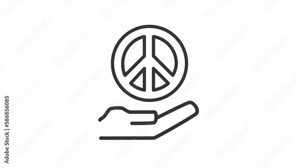 Animated CND symbol white line icon. Pacifism emblem floating over hand ...