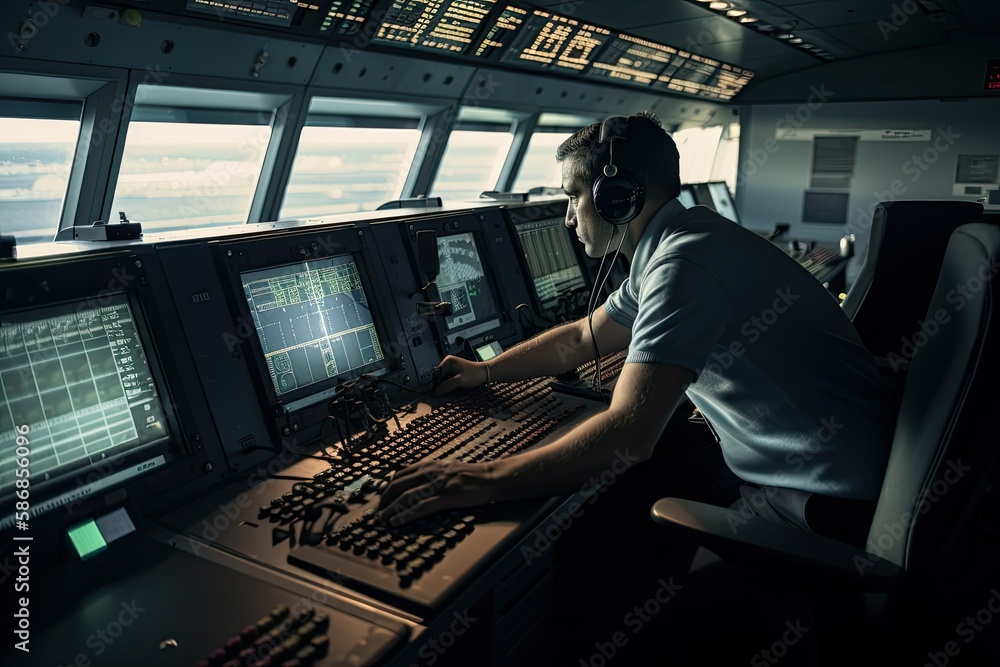 Airport traffic controllers dispatchers at work, they are responsible ...