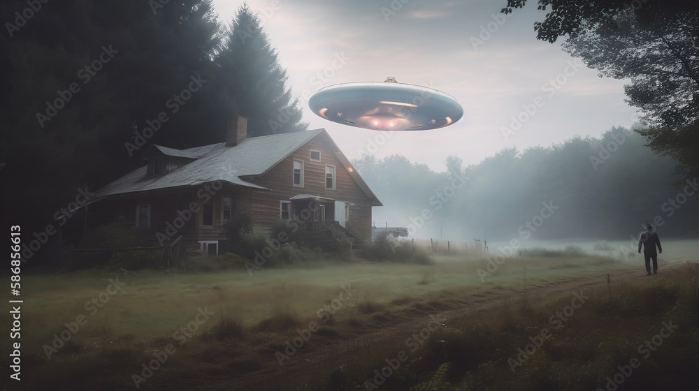 Alien abduction concept. Young man is abducted by UFO. Generative AI ...