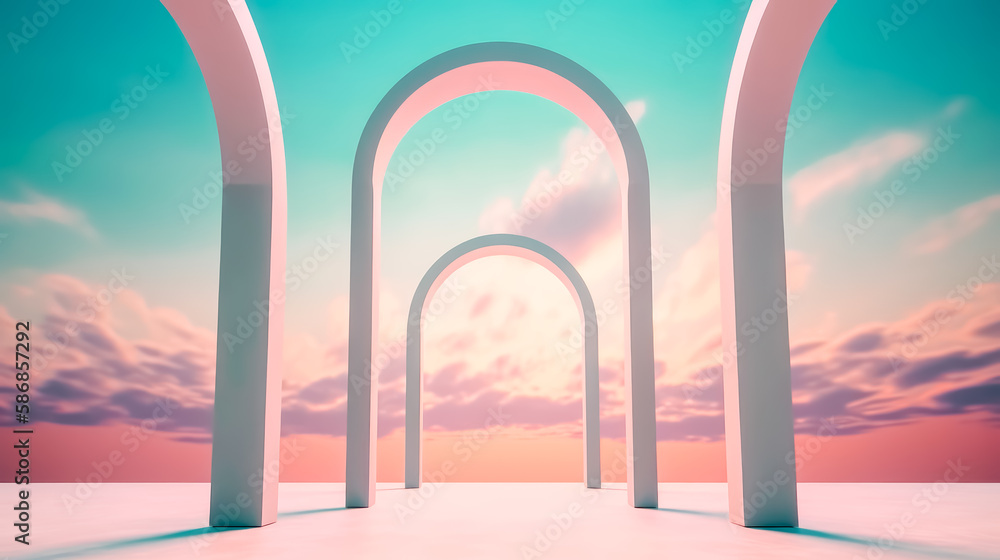Simple geometric arches landscape. Minimal zen aesthetic wallpaper ...