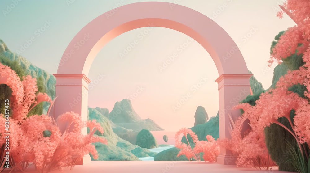Simple geometric arches landscape. Minimal zen aesthetic wallpaper ...