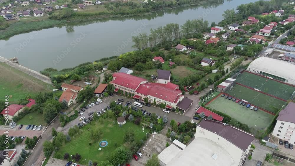Drone view of Lasi, Romania. Beautiful lakefront view of the city of ...