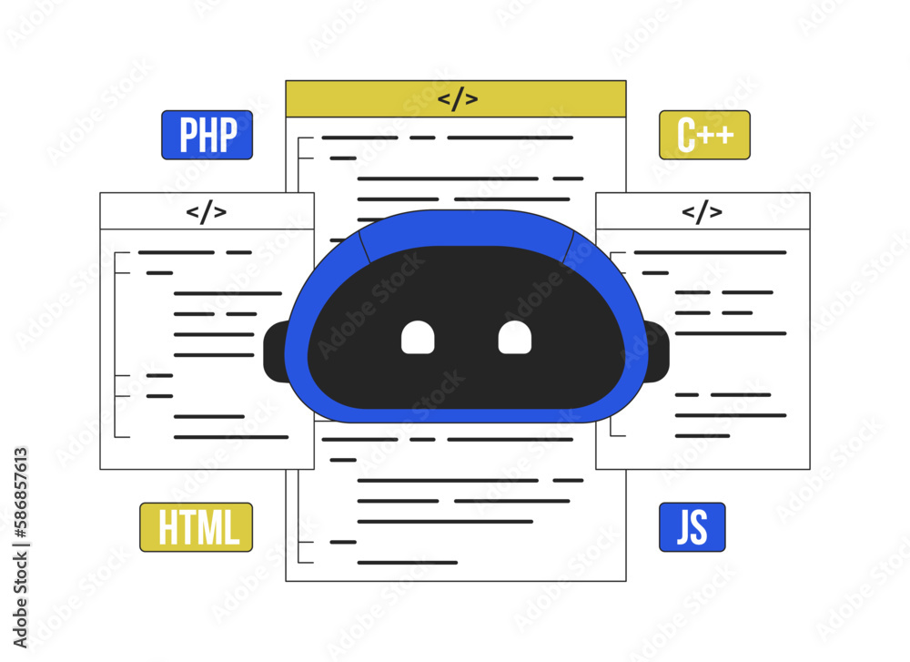 AI-assisted coding line concept vector spot illustration. Editable 2D ...
