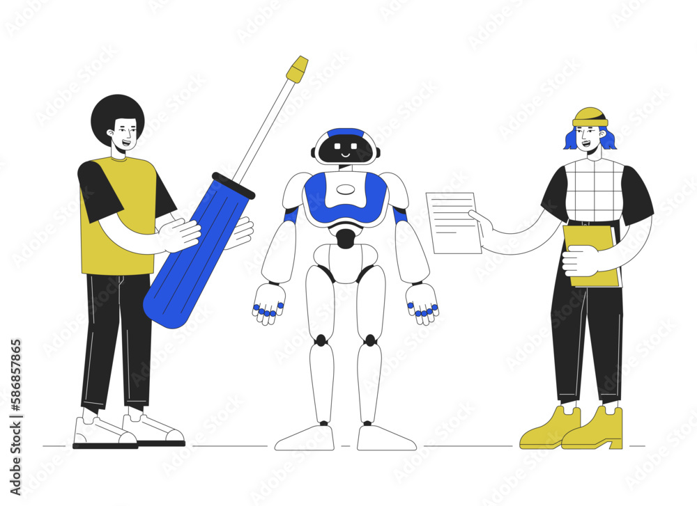 Building humanoid robot line concept vector spot illustration. Editable ...