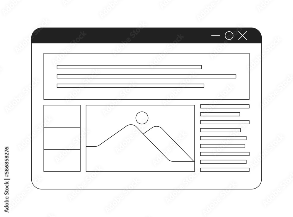 Article view on web page monochrome flat vector icon. Newspaper ...