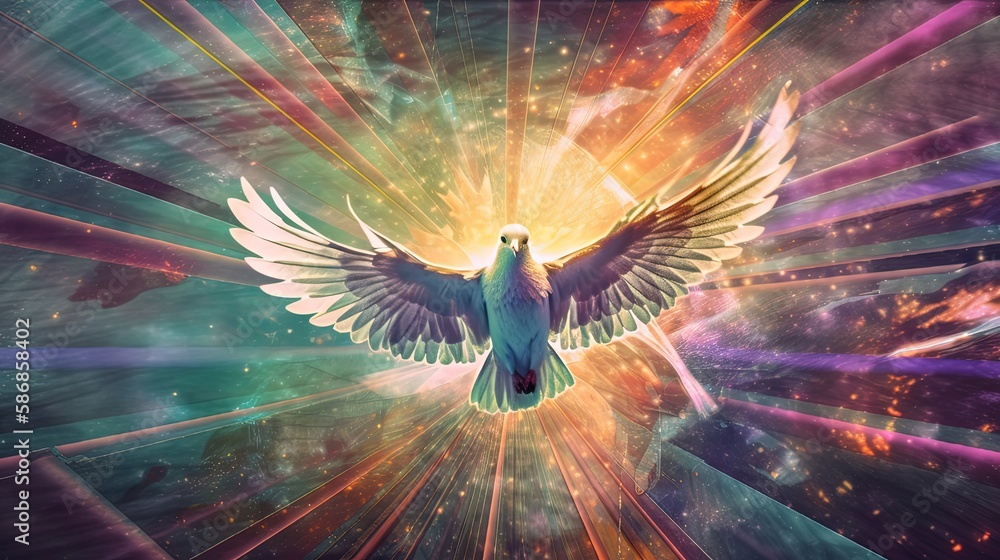 euphoria dreamy aura atmosphere, collage illustration style of a dove ...