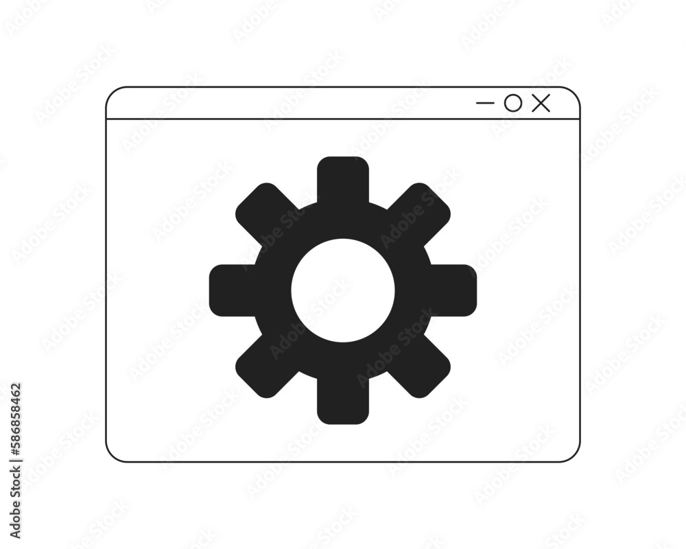 Open webpage with settings monochrome flat vector icon. Browser page ...