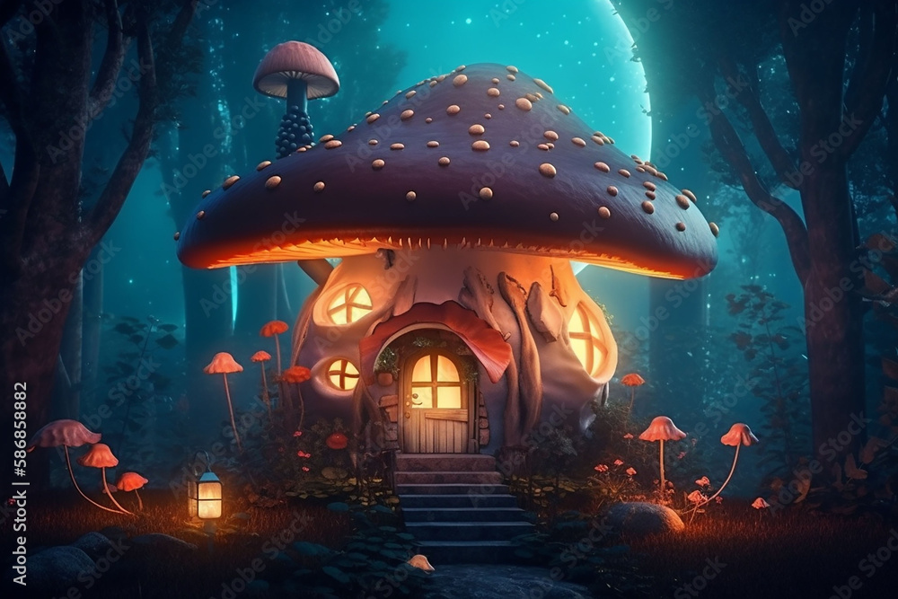 Magic mushroom house. The sorcerer's house in a huge fairy-tale ...