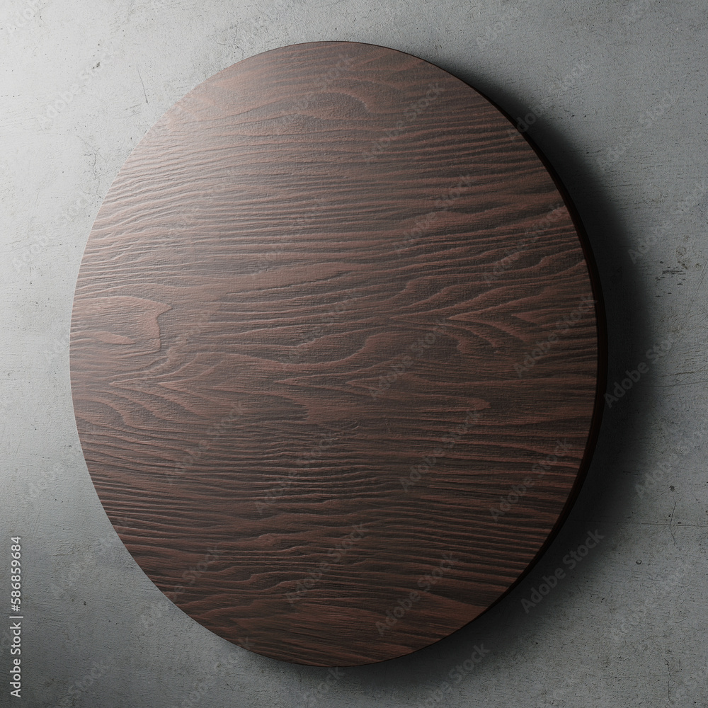 ภาพประกอบสต็อก dark colored wood circle shape sign board for logo ...