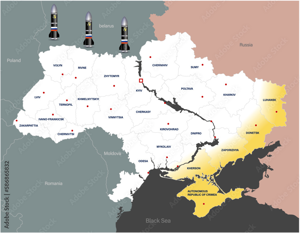 Political map of Ukraine with borders of the regions. Administrative ...