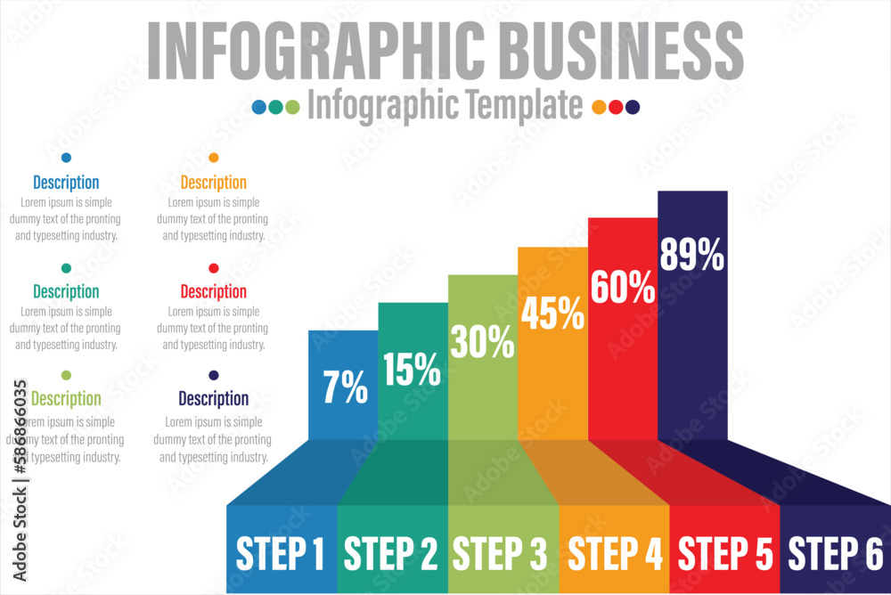 6 Step and Six option Business bar level step chart infographic ...