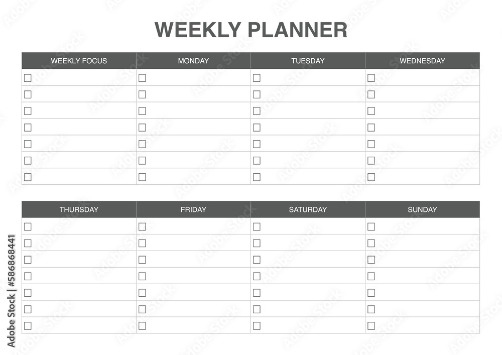 Weekly planner printable, simple and minimalist template Stock Vector ...