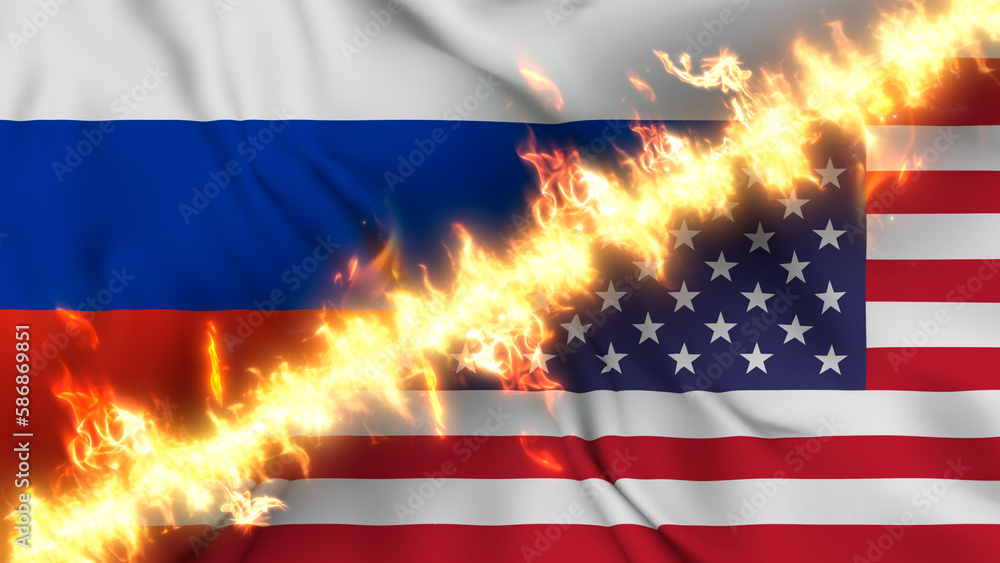 Illustration of a waving flag of russia and United States of America ...