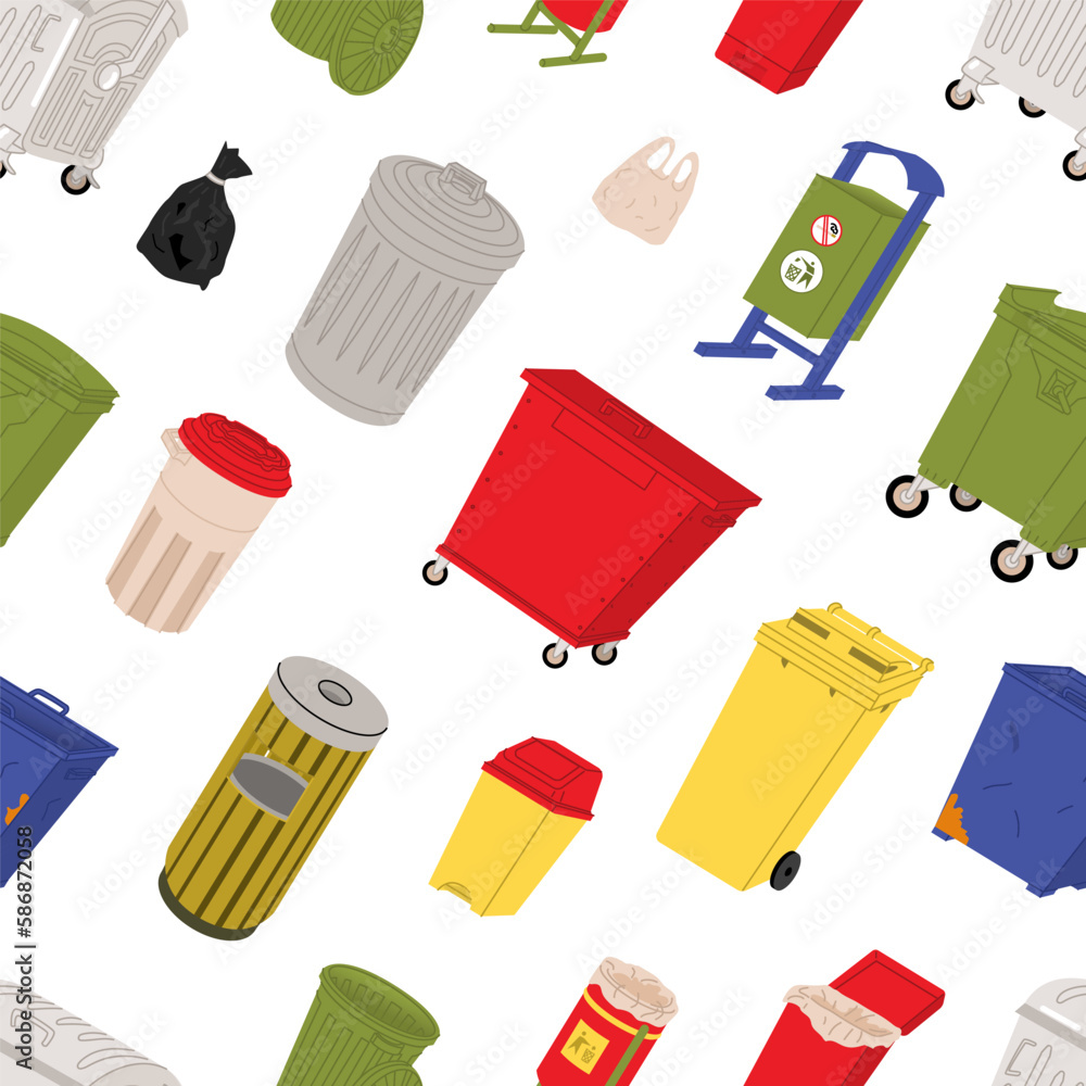 Seamless pattern with Containers for waste disposal. Waste sorting ...