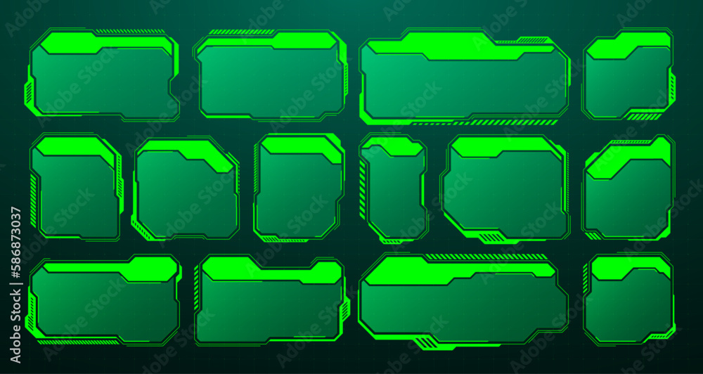 Green futuristic HUD, UI elements. Sci-fi user interface text boxes ...