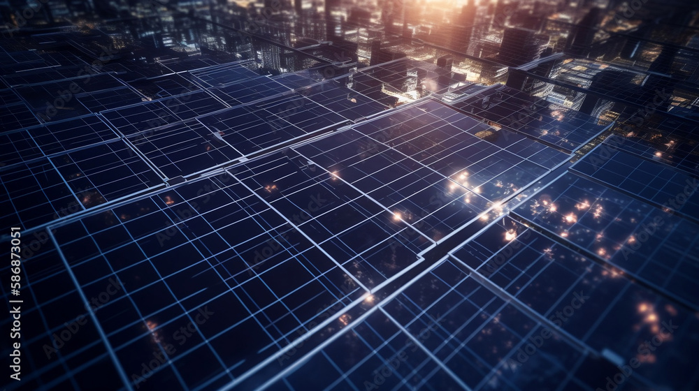 solar panel at sunset, Solar panels (solar cell) in solar farm with sun ...