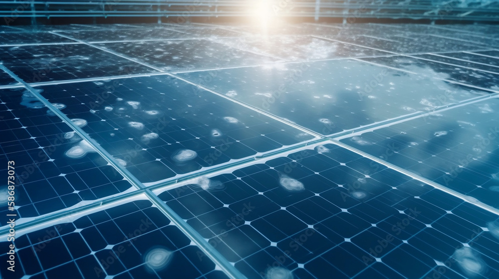 solar panel at sunset, Solar panels (solar cell) in solar farm with sun ...