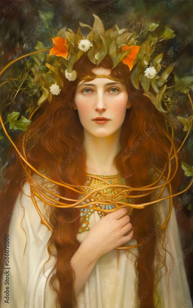 Spirit of Litha, a woman with a floral crown representing Summer ...