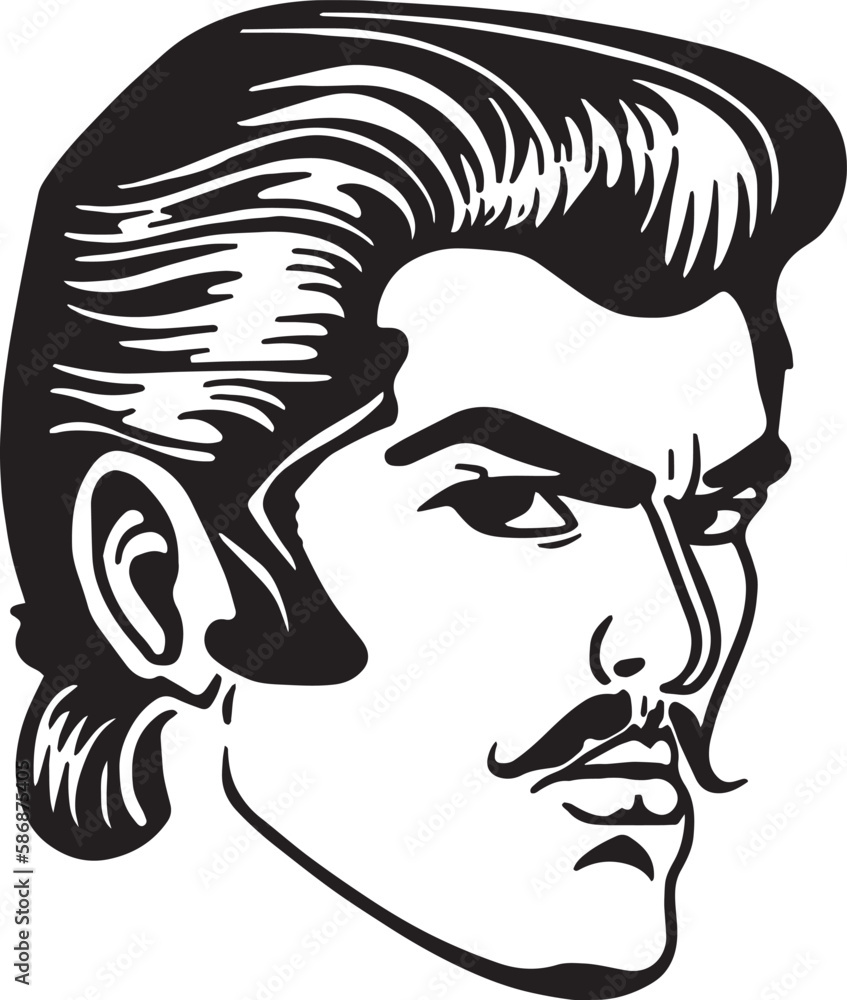 Vintage man with mustache in the style of the 60s young man. Retro ...