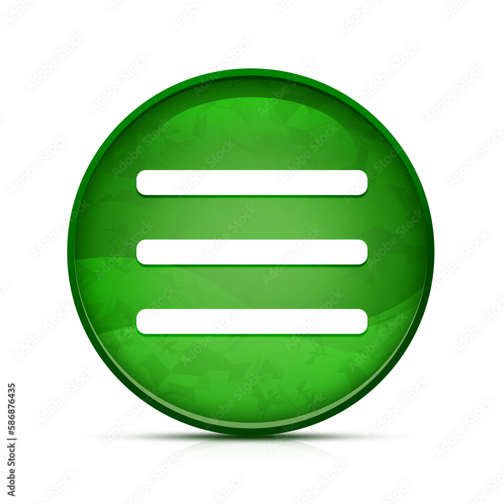 Hamburger menu bar Help icon on classy splash green round button ...