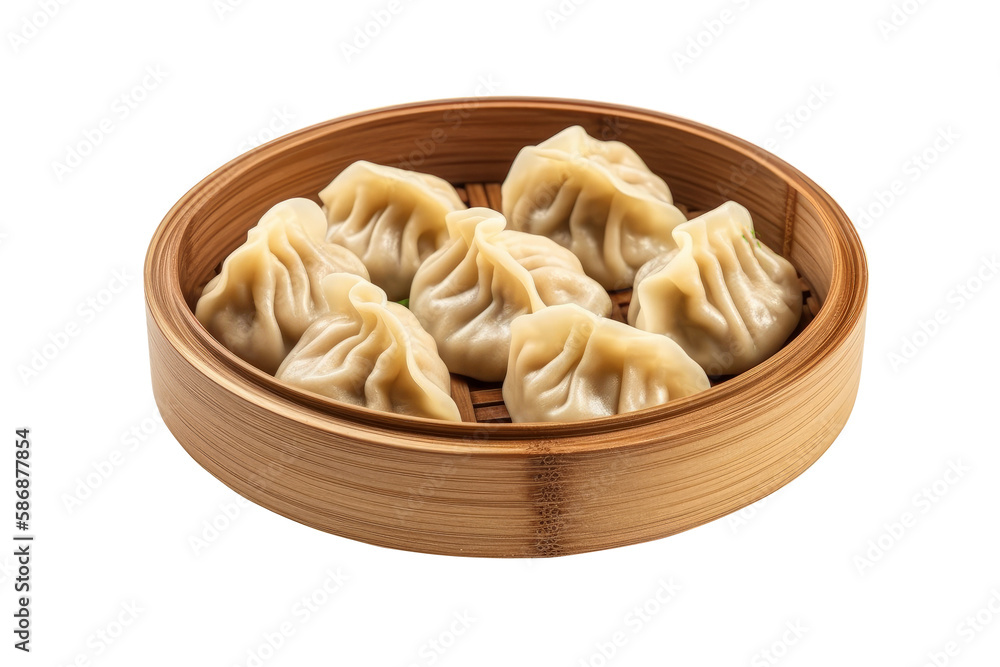 Chinese dumplings in bamboo steamer isolated on white background. png ...
