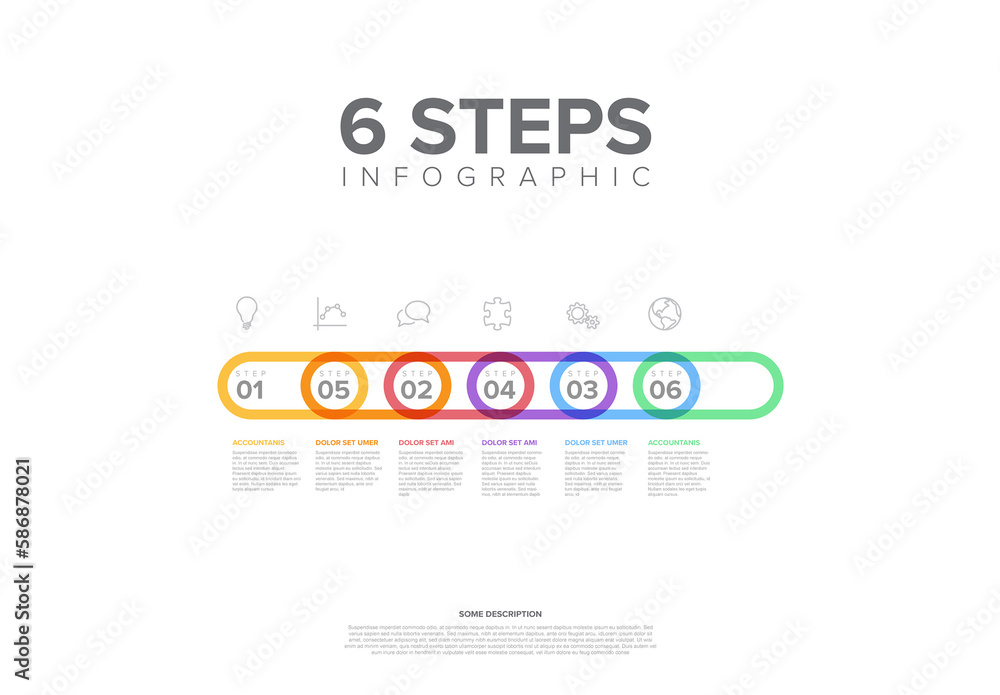 Six rounded horizontal steps elements template made from thick line ...