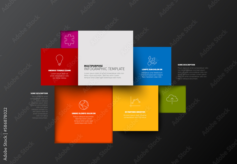 Multipurpose dark colorful mosaic infographic made from squares Stock ...