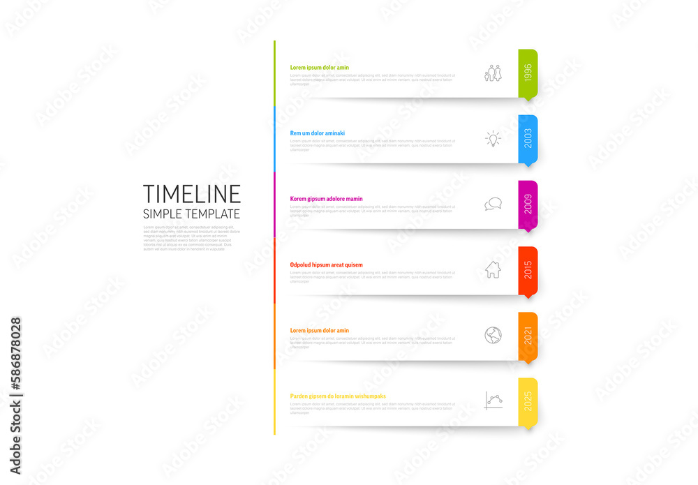Simple minimalistic vertical timeline template on white paper blocks ...