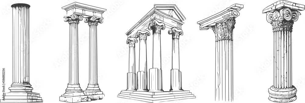 Set of vector illustrations of antique arches.Basic elements of Greek ...