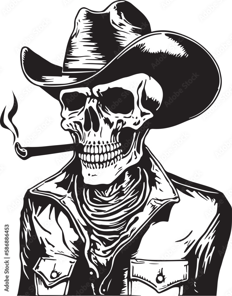 Cowboy skull smoking cigarette Vector illustration Stock Vector | Adobe ...