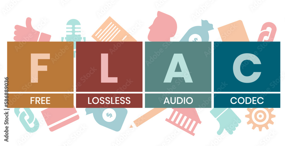 FLAC - Free Lossless Audio Codec acronym. business concept background ...