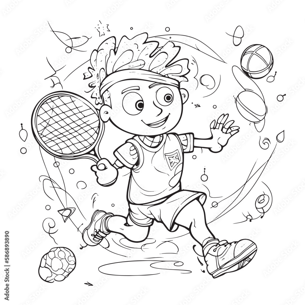 Sport,Black and white coloring pages for kids, simple lines, cartoon ...