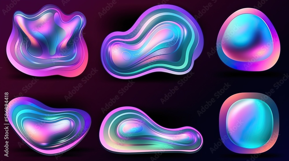 Abstract liquid 3d shapes,floating paint drops with gradient on black ...