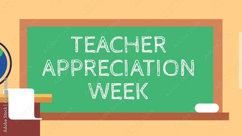 Teacher Appreciation Week text animation on school classroom background ...