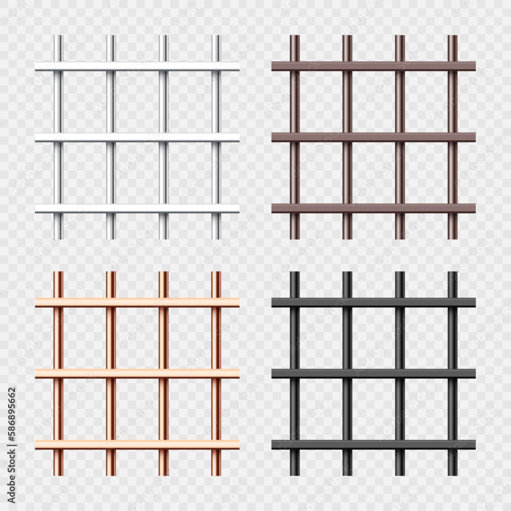 Various shiny metal prison bars collection. Realistic detailed jail ...