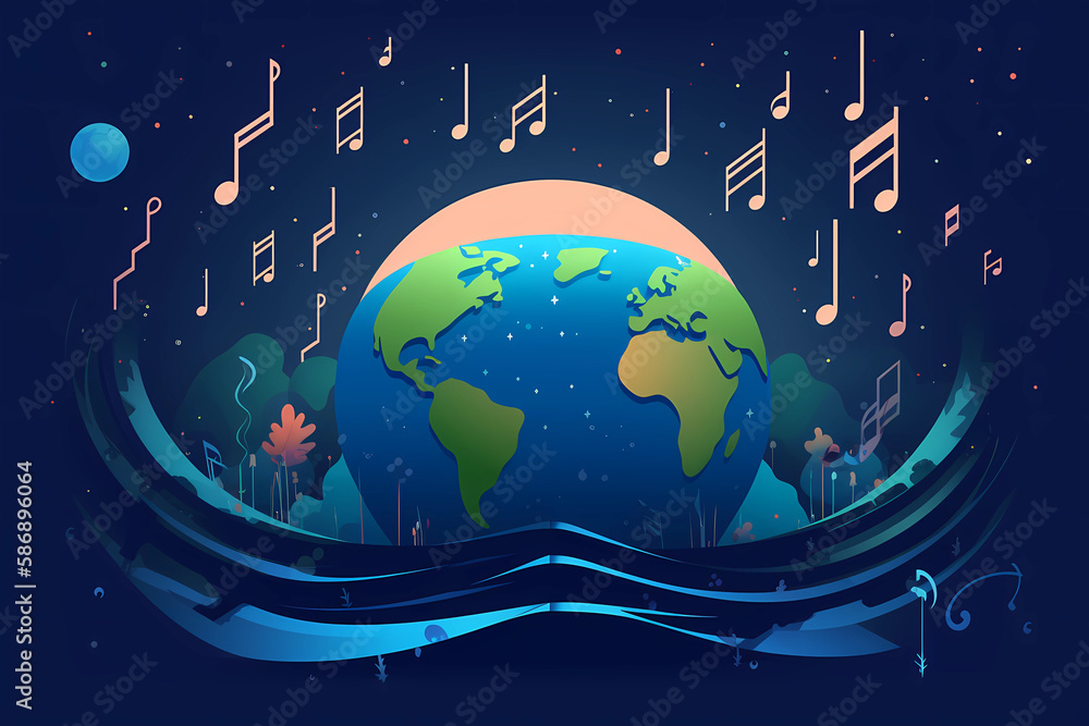 World Music Day A poster for the planet earth with music notes on it AI ...
