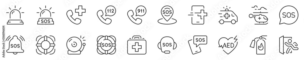 Line icons about emergency and rescue services. Thin line icon set ...