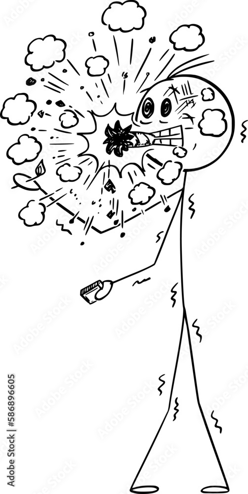 Smoker With Exploding Cigar , Vector Cartoon Stick Figure Illustration ...