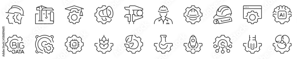 Line icons about engineering. Thin line icon set. Symbol collection in ...