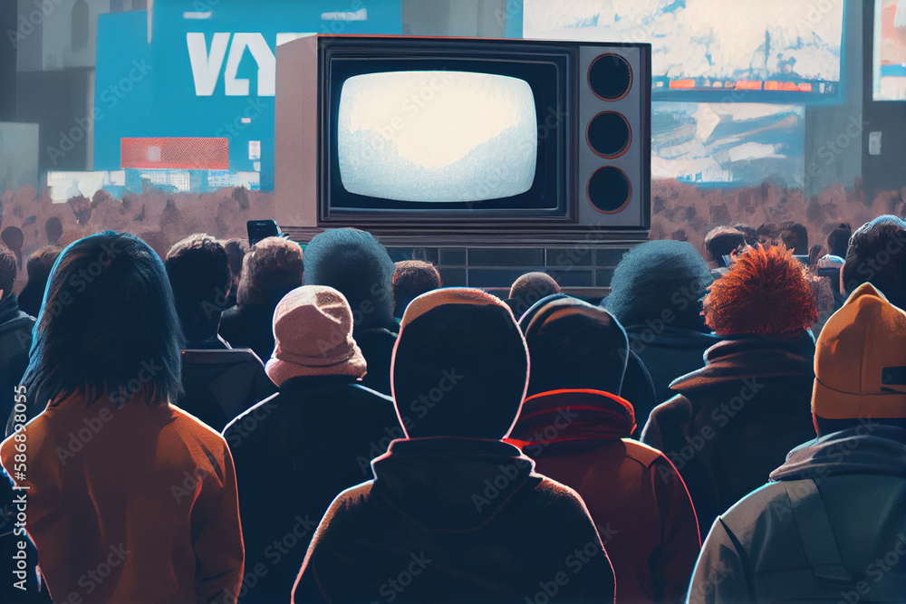 crowd of people watching tv, back view. Generative Ai Stock ...