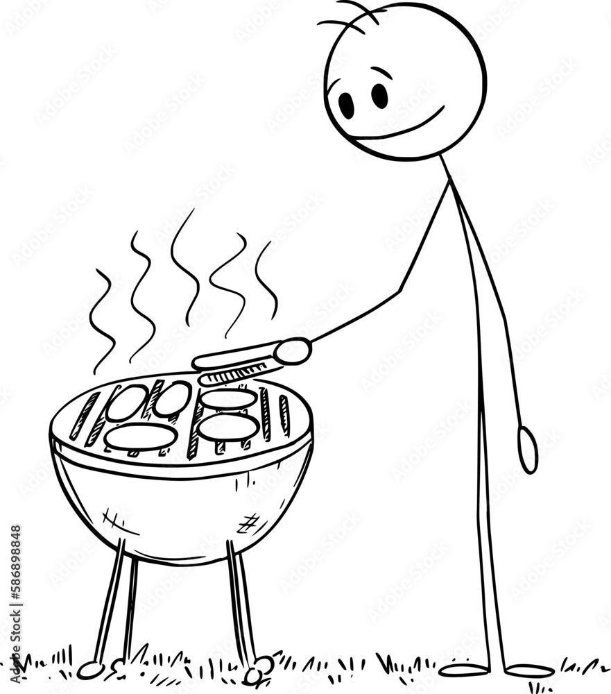 Summer Barbecue , Vector Cartoon Stick Figure Illustration Stock Vector ...