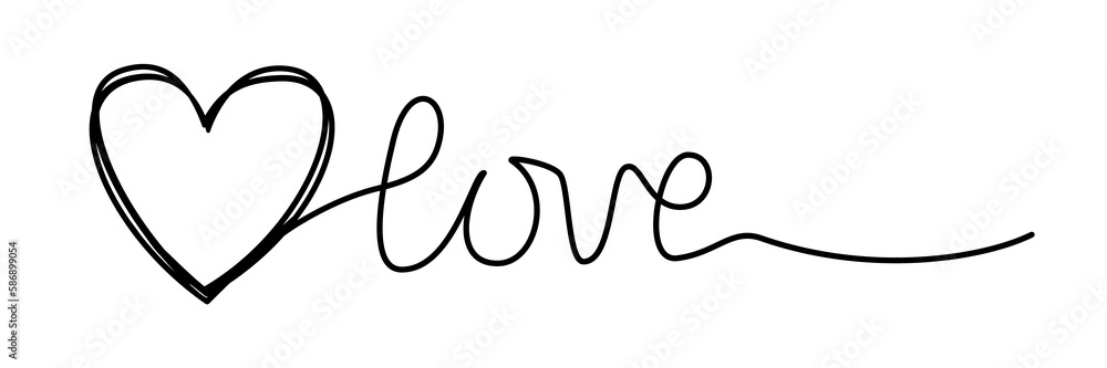 Doodle heart and word LOVE hand written with thin line, divider shape ...