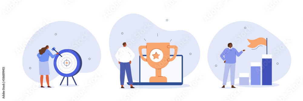 Success illustration set. Characters setting goals, objectives ...