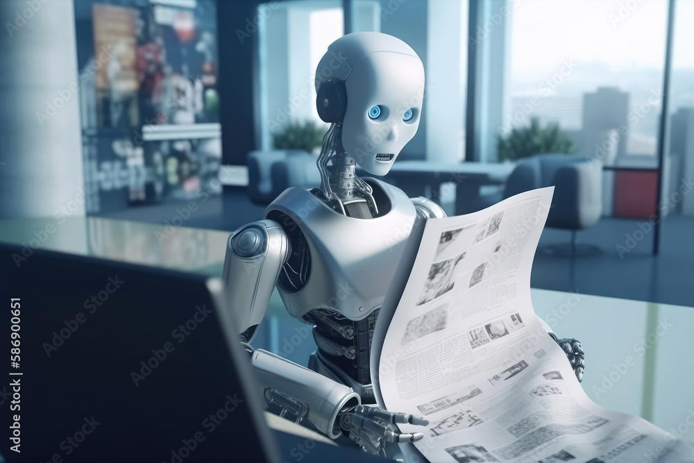 AI Robot reading a newspaper in an office created with generative AI ...