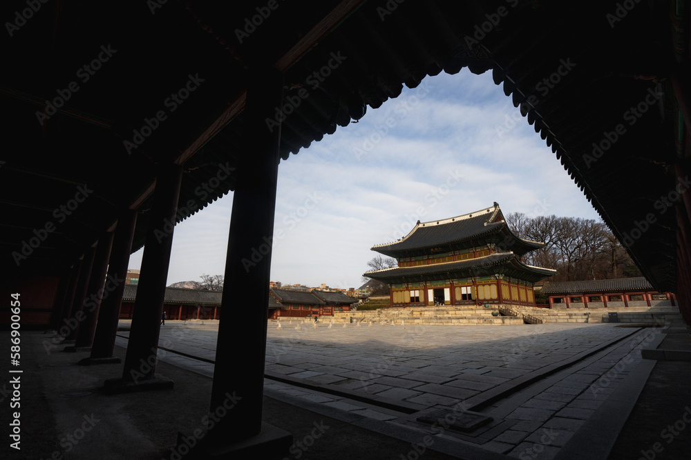 Changdeokgung Palace and Injeong-jeon in Seoul during winter morning at ...