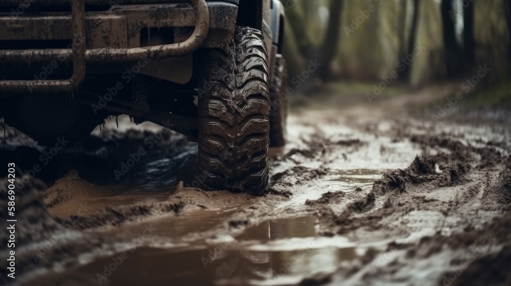 Dynamic Off Road Action: Xtreme 4x4 Vehicle Tackling Deep Mud in the ...