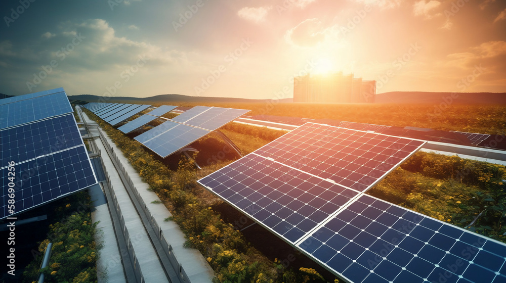 renewable energy background with green energy as wind turbines and ...